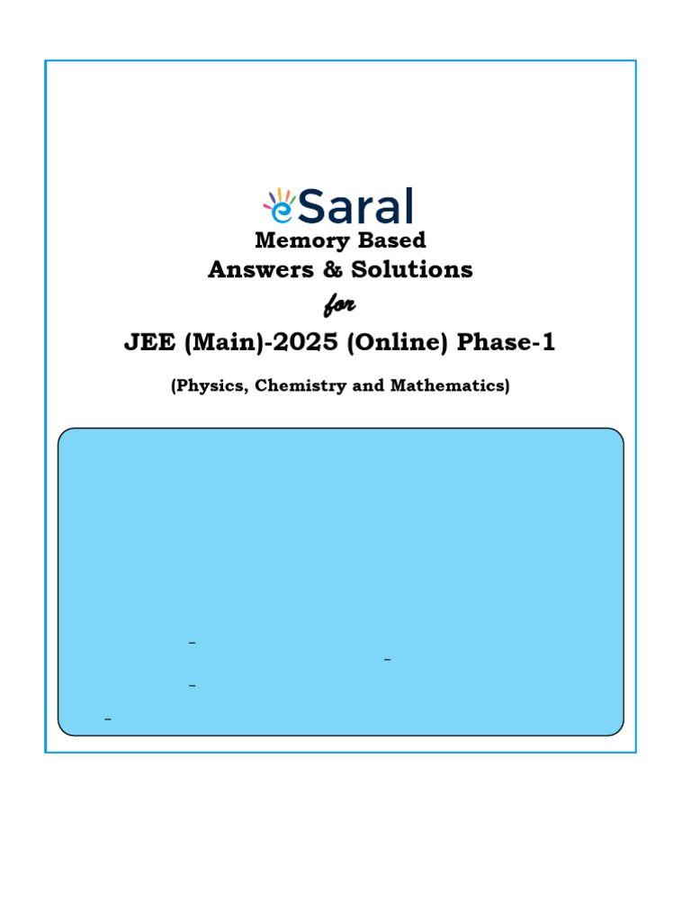 18939 JEE Main 2025 Question Papers With Solutions 28 Jan 2025 Shift 2 PDF Download | PDF ...
