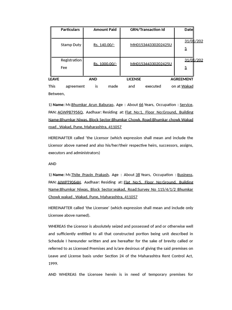 Pravin Sir Rent Agreement | PDF | License | Landlord