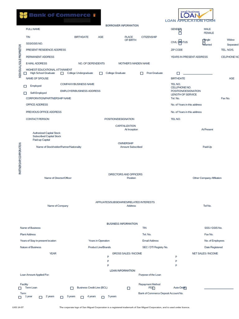 Small Business Loan Application Form 2 | PDF | Banks | Loans