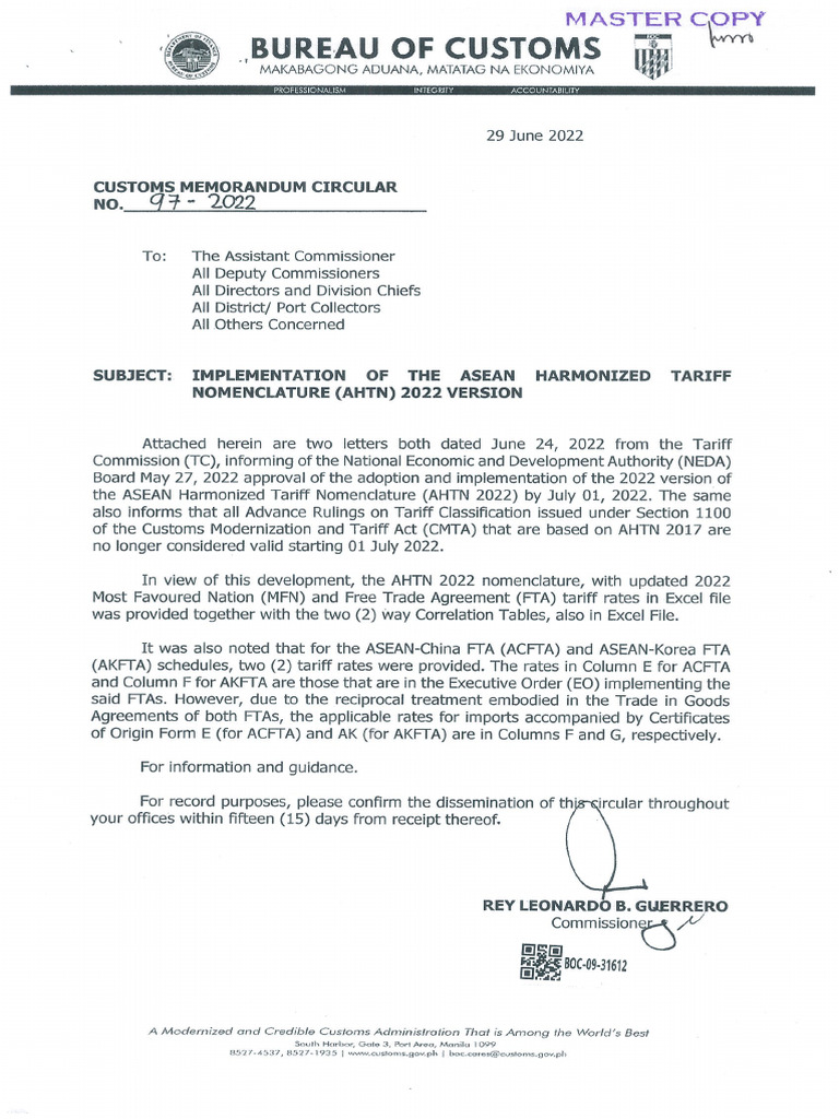 CMC 97 2022 Implementation of The AHTN 2022 Version | PDF