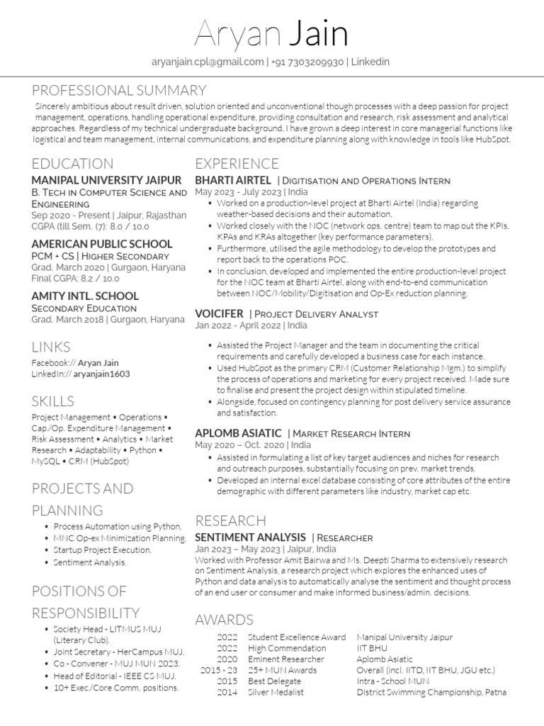 AryanJain_Resume | PDF | Information Technology | Computing