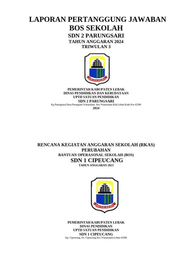 Cover RKAS Dan LRD BOS SEKOLAH PRJ | PDF