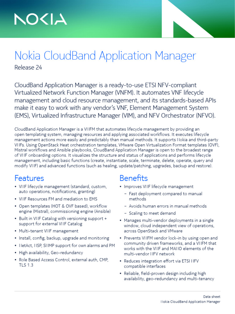 Nokia CloudBand Application Manager Overview | PDF | Open Stack | Software