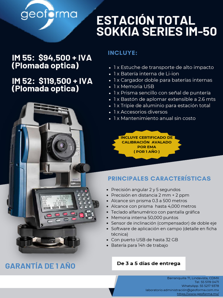 Estación Total Sokkia Im 50 Especificaciones Y Precio Pdf