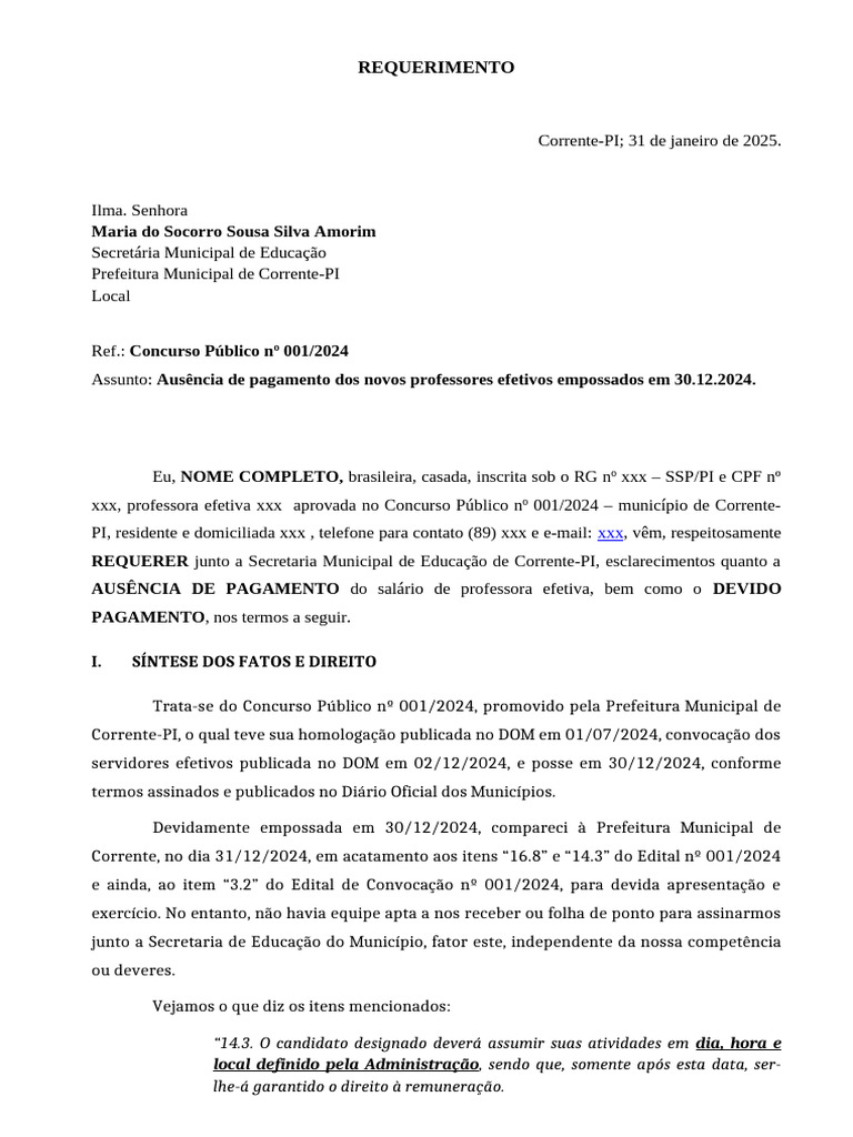 REQUERIMENTO ADMINISTRATIVO - modelo | PDF