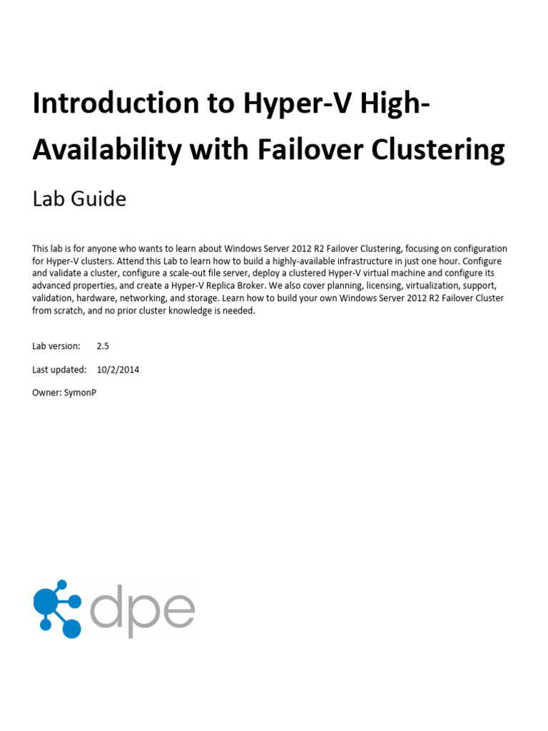 Failover Clustering in Windows 2012 R2 | PDF