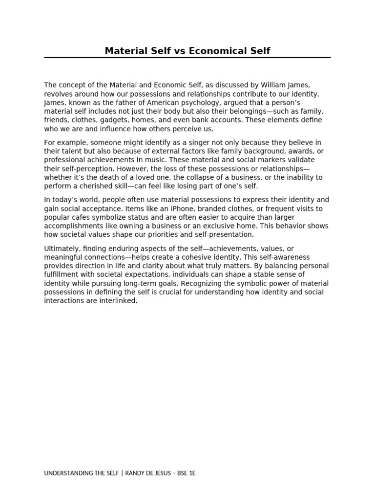 Material Self vs Economical Self | PDF