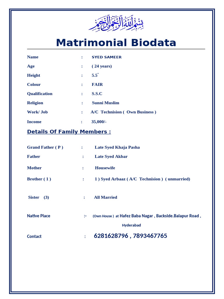 sameer biodata | PDF