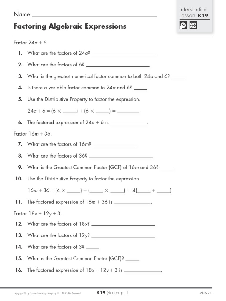 K19 - Factoring Algebraic Expressions | PDF | Algebra | Mathematics