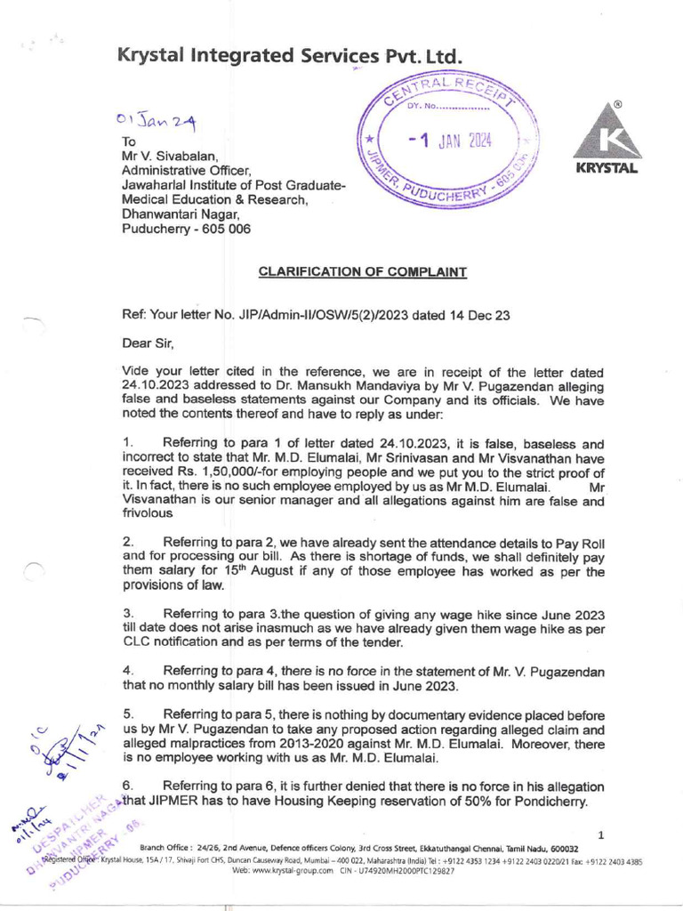 CASE20240405 - 10500925 Jipmmer Labour Case | PDF