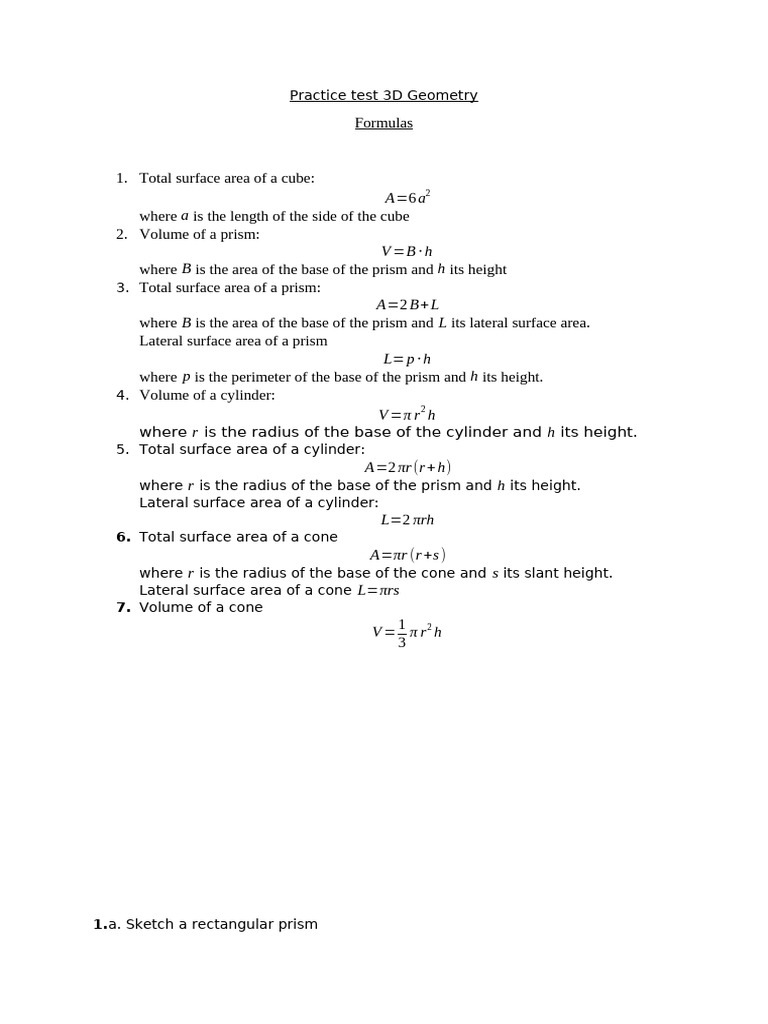 3D Geometry Volume and Surface Area Worksheets | PDF | Area | Volume