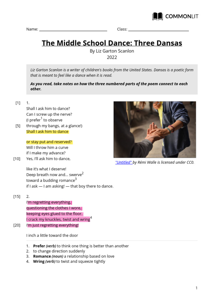 The Middle School Dance Three Dansas-Student | PDF