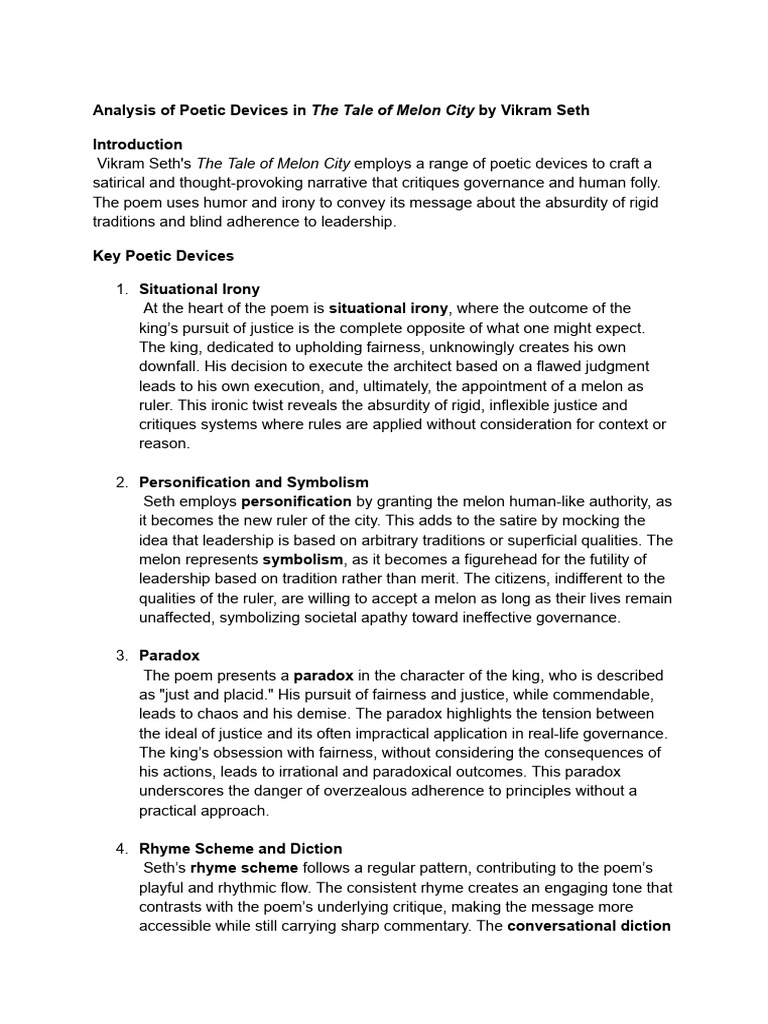 Poetic Devices in Melon City Analysis | PDF | Poetry