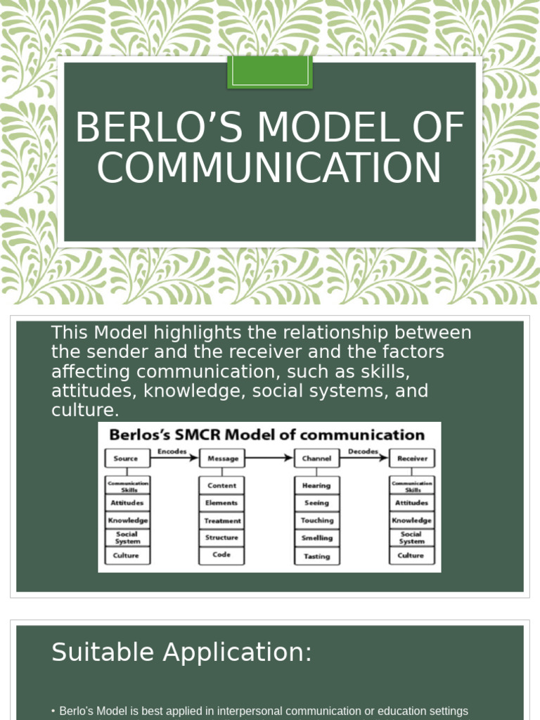 Berlo’s Model of Communication | PDF