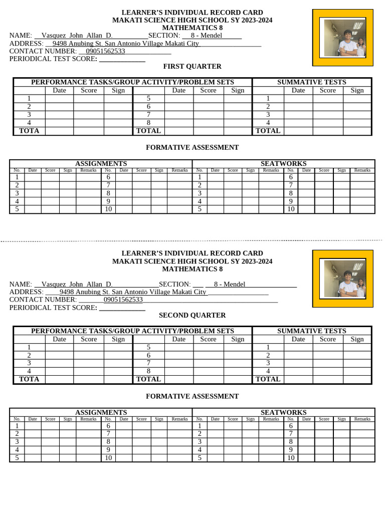 Learners Individual Record Card MATH | PDF | Education Theory | Schools