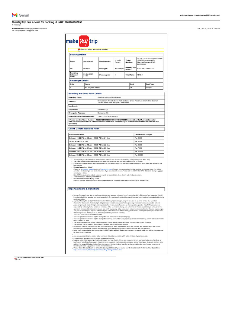 Gmail - MakeMyTrip bus e-ticket for booking id -NU210261108887230 | PDF ...