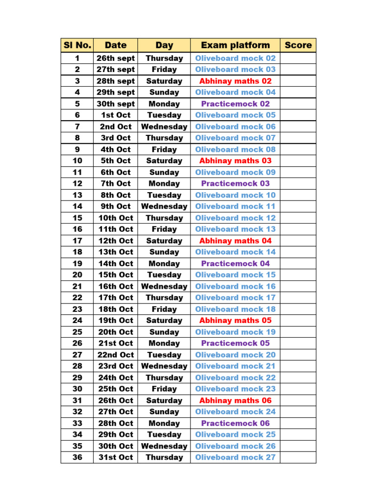 CGL Mains 2024 Mock Schedule | PDF
