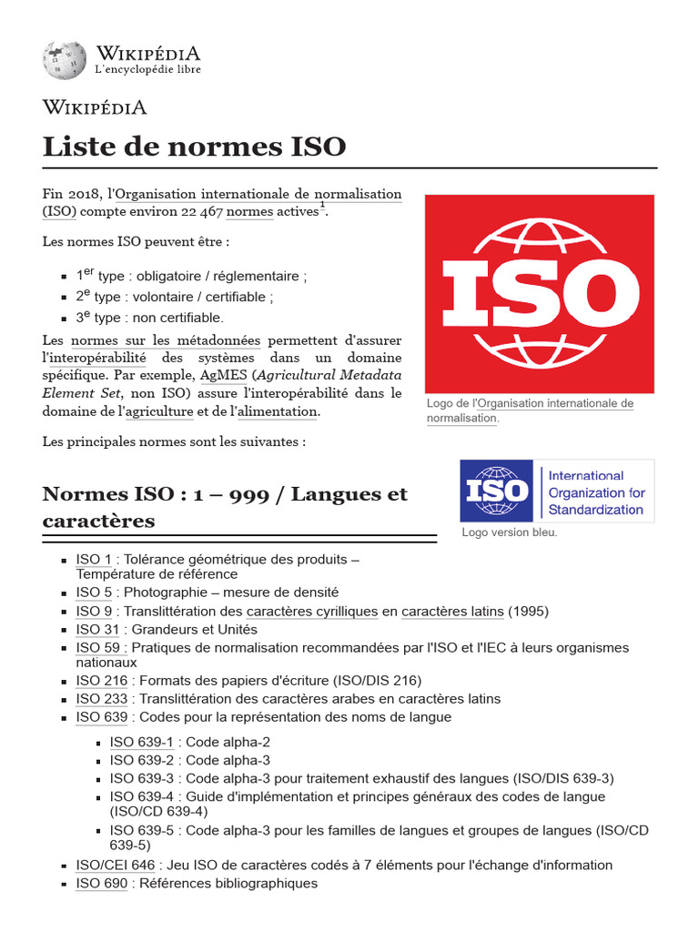 Normes ISO : Types et Principales Références | PDF