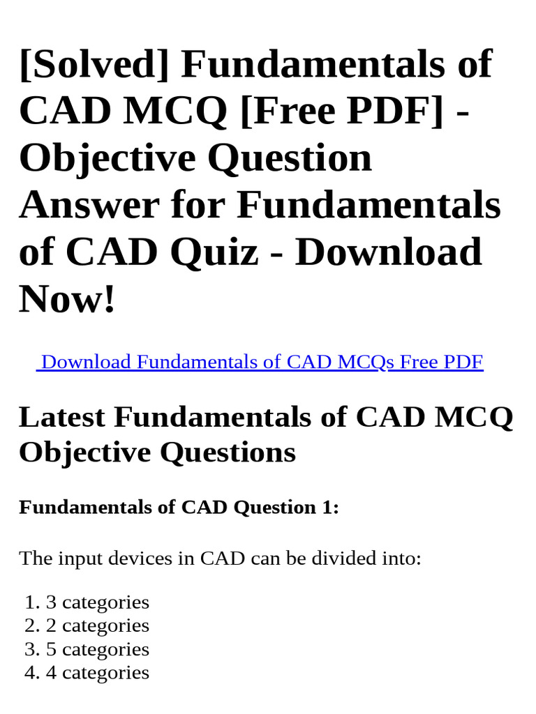 Solved Fundamentals of CAD MCQ Free PDF Objective Question | PDF | Central Processing Unit ...