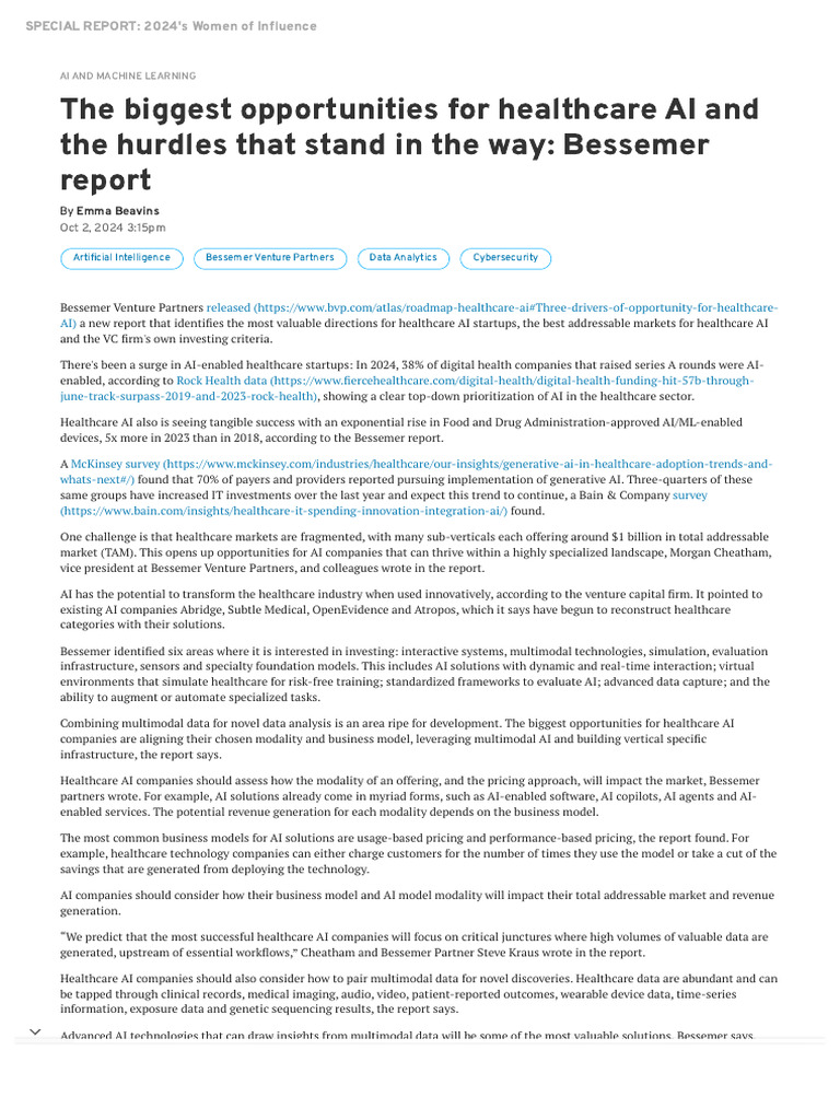 Bessemer unveils healthcare AI road map and investing priorities | PDF ...