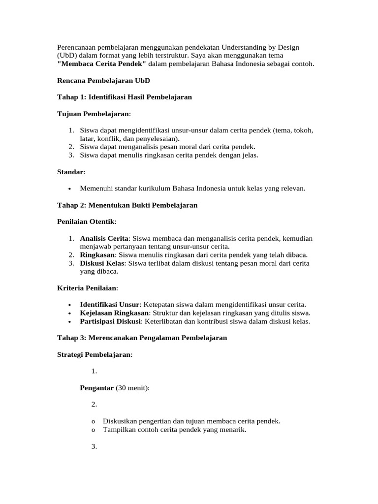 CONTOH Perencanaan Pembelajaran Menggunakan Pendekatan UBD | PDF