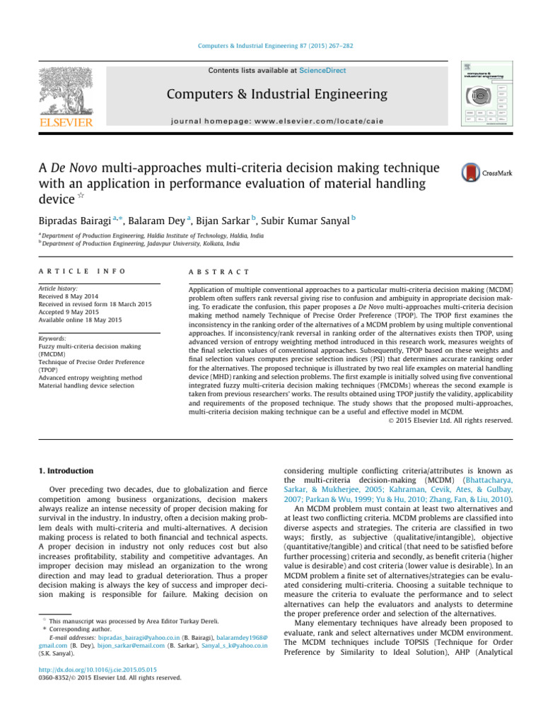 A de Novo Multi-Approaches Multi-Criteria Decision Making Technique | PDF | Fuzzy Logic ...