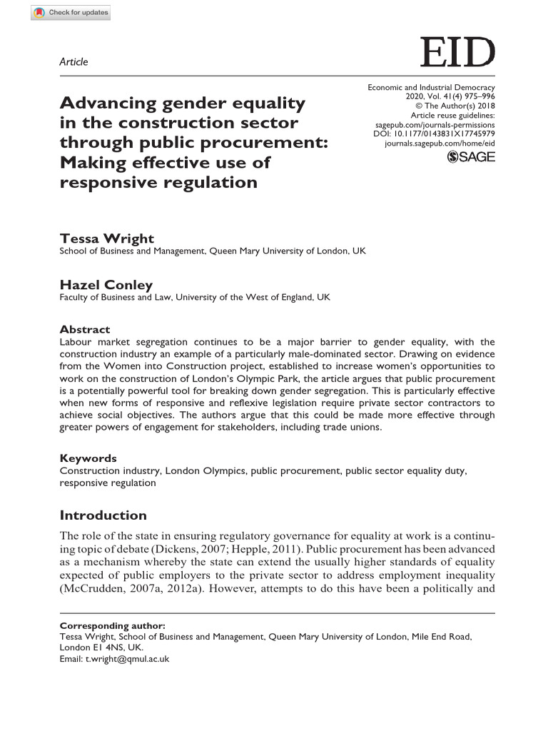 Advancing gender equality in the construction sector through public procurement making effective ...