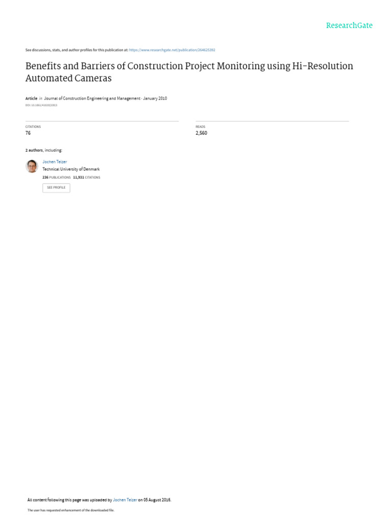 2008 JCEM BohnTeizer CameraMonitoring | PDF | Camera | Project Management