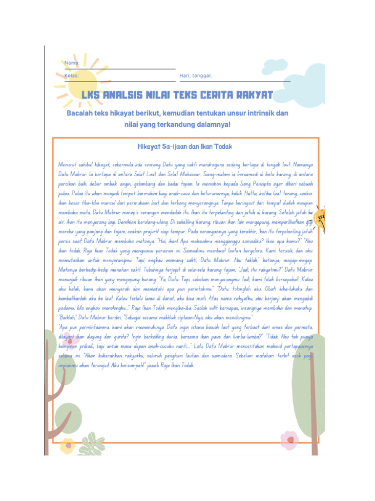 LKS 1 - Pertemuan 2 - Analisis Nilai Teks Cerita Rakyat | PDF
