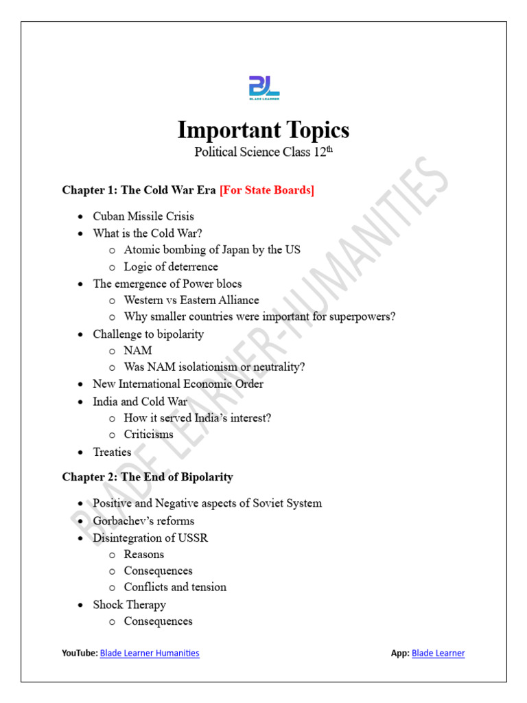 Important Topics Pol SC | PDF | Indian National Congress | Cold War