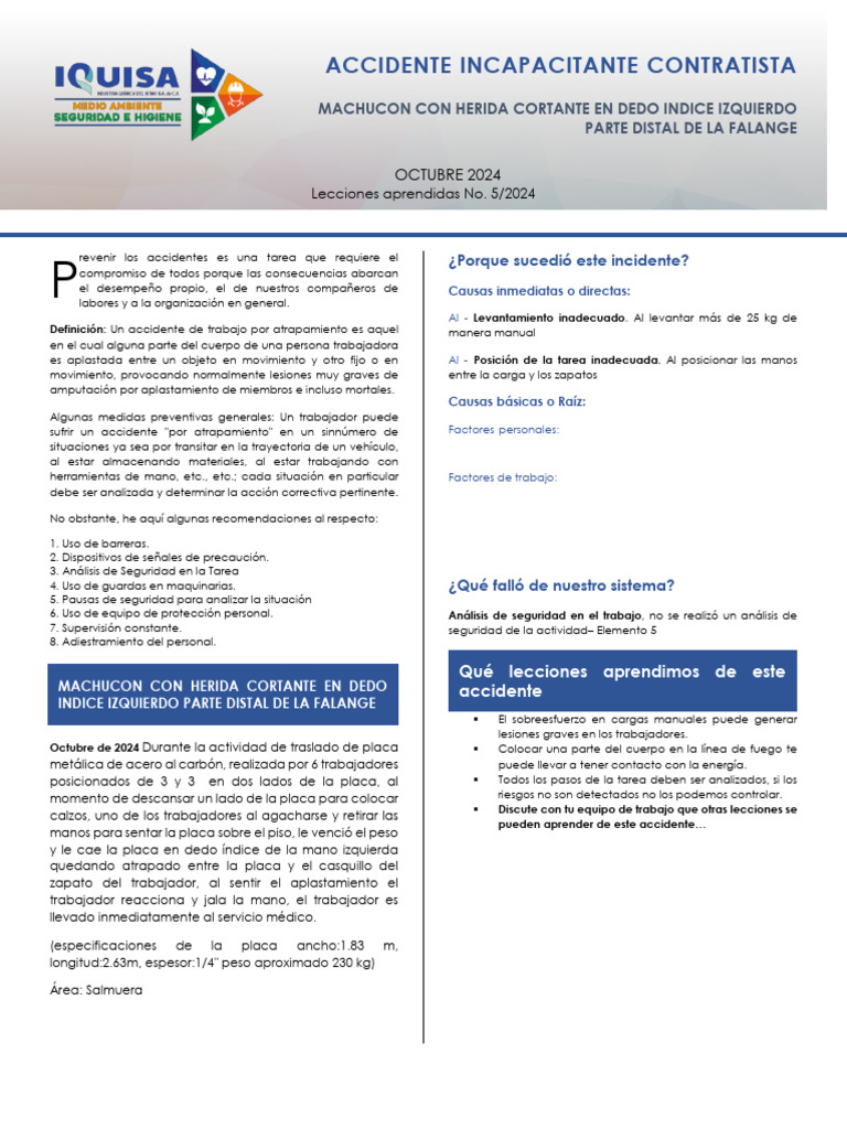 Boletin Machucon Con Herida Cortante en Dedo Indice Izquierdo Parte ...