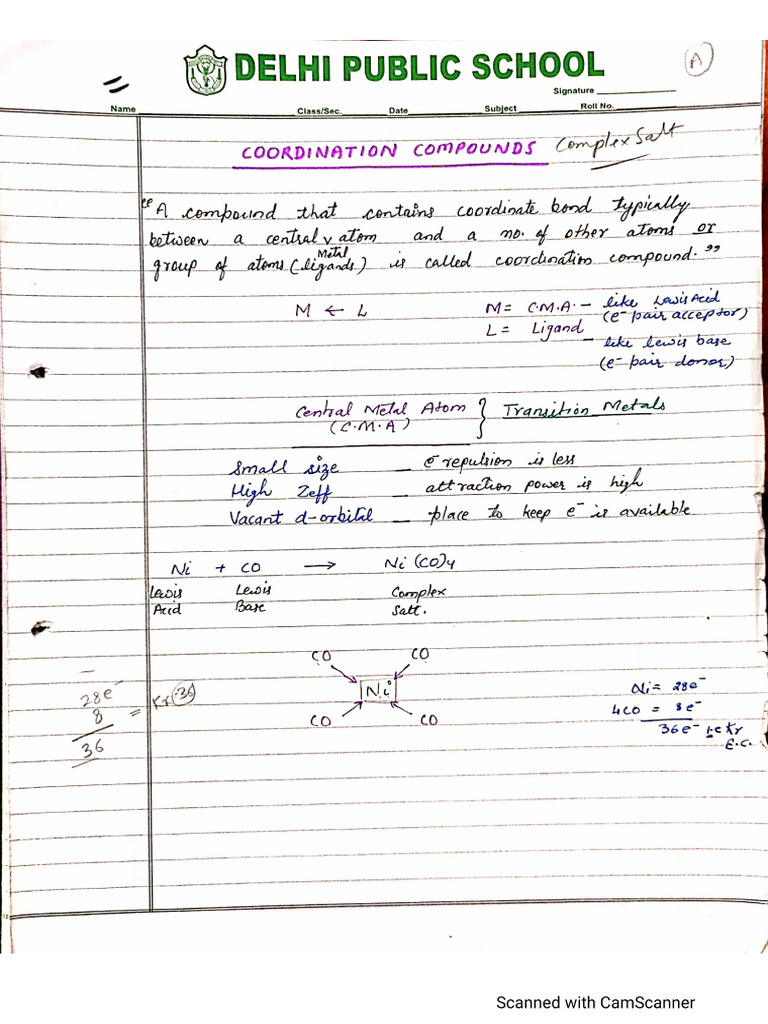 Notes Coordination Compounds Part 1 | PDF
