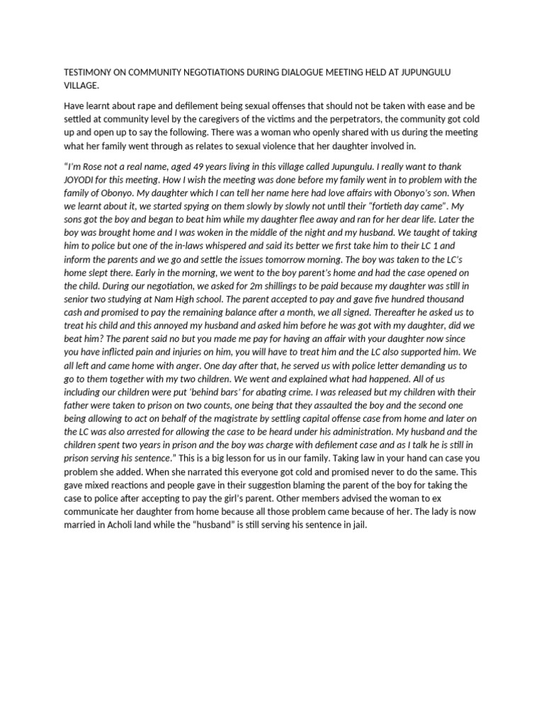 Testimony On Community Negotiation | PDF | Deviance (Sociology ...