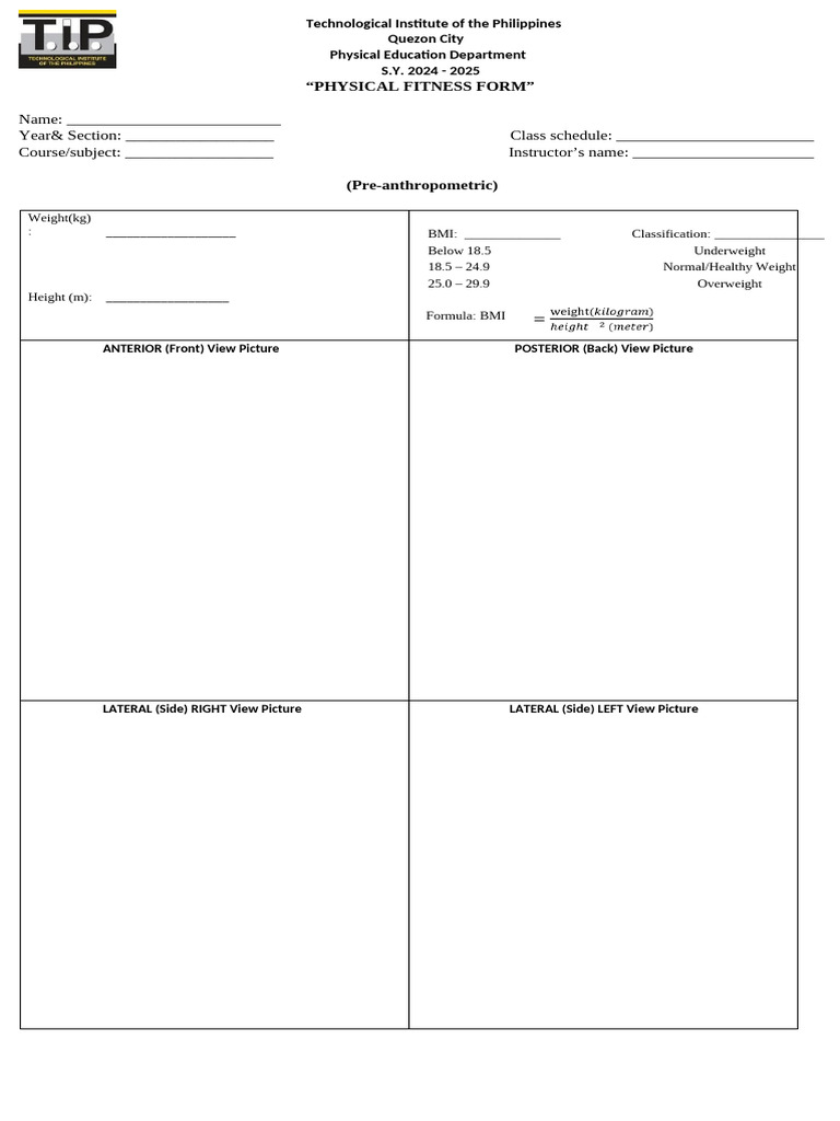 Pre-Physical Fitness Form-3 | PDF | Body Mass Index | Weight