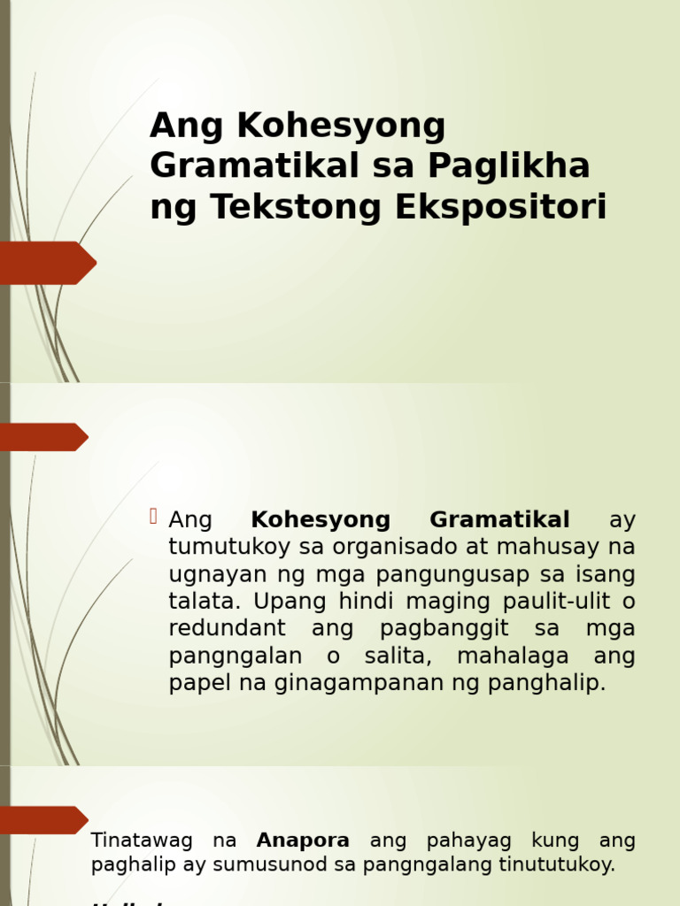 Ang Kohesyong Gramatikal Sa Paglikha Ng Tekstong Ekspositori | PDF Ang Kohesyong Gramatikal Sa Paglikha Ng Tekstong Ekspositori | PDF