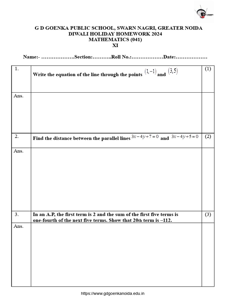 Diwali Holiday Homework 2024 | PDF