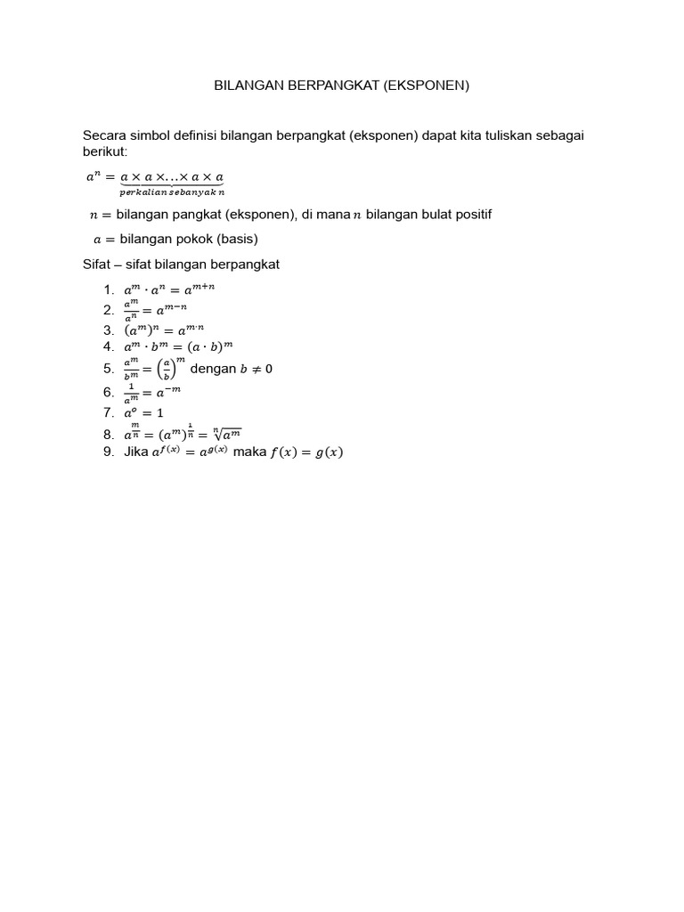 Bilangan Berpangkat (Eksponen) | PDF