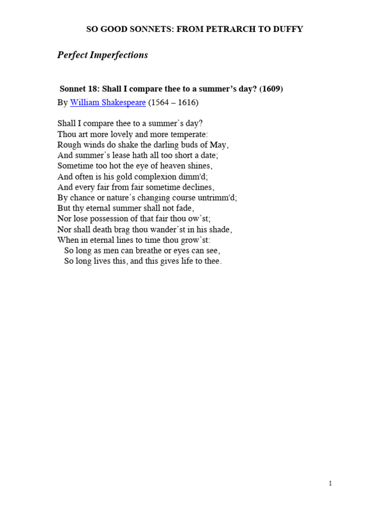 Classic Sonnet Analysis and Themes | PDF | Stanzaic Form | Composition ...