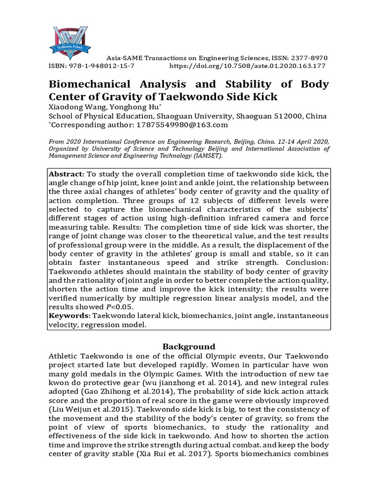 Biomechanics of Taekwondo Side Kick | PDF