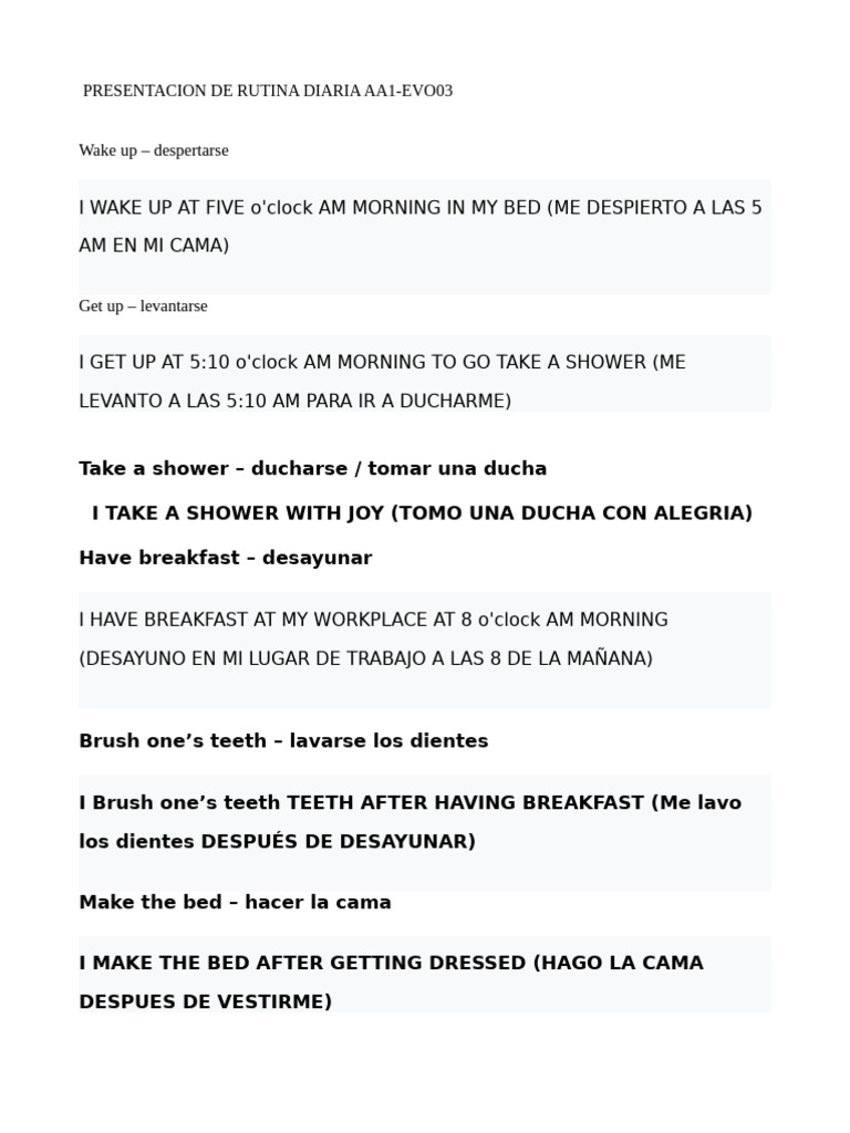 Seña Presentacion Rutina Diaria | PDF