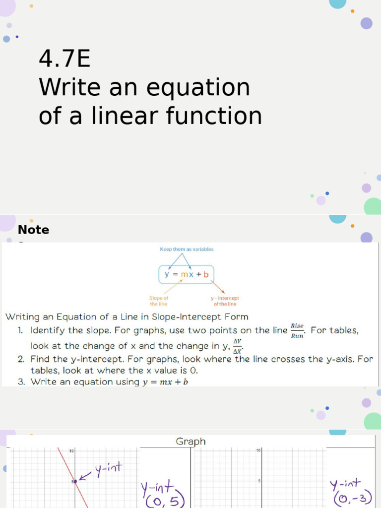 4.7+ +Write+an+Equation+of+a+Linear+Function+Notes+KEY | PDF