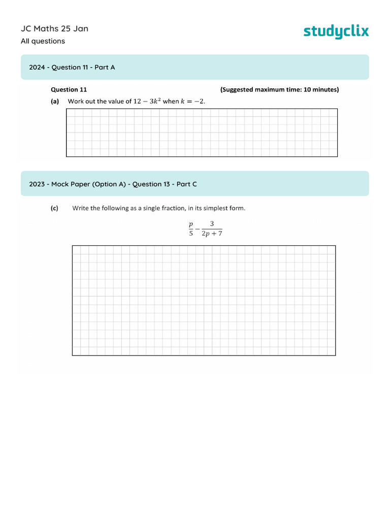JC Maths 25 Jan Questions | PDF