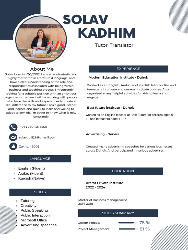 Kurdish CV for Teaching & Advertising | PDF | Fluency | Human Communication
