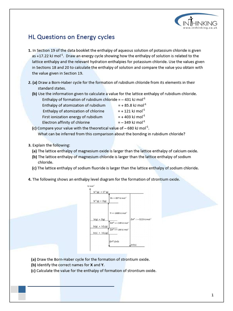 Energy Cycles and Lattice Enthalpy Calculations | PDF