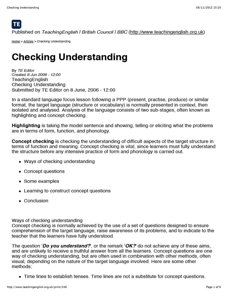 Effective Concept Checking Techniques | PDF | Question | Second Language