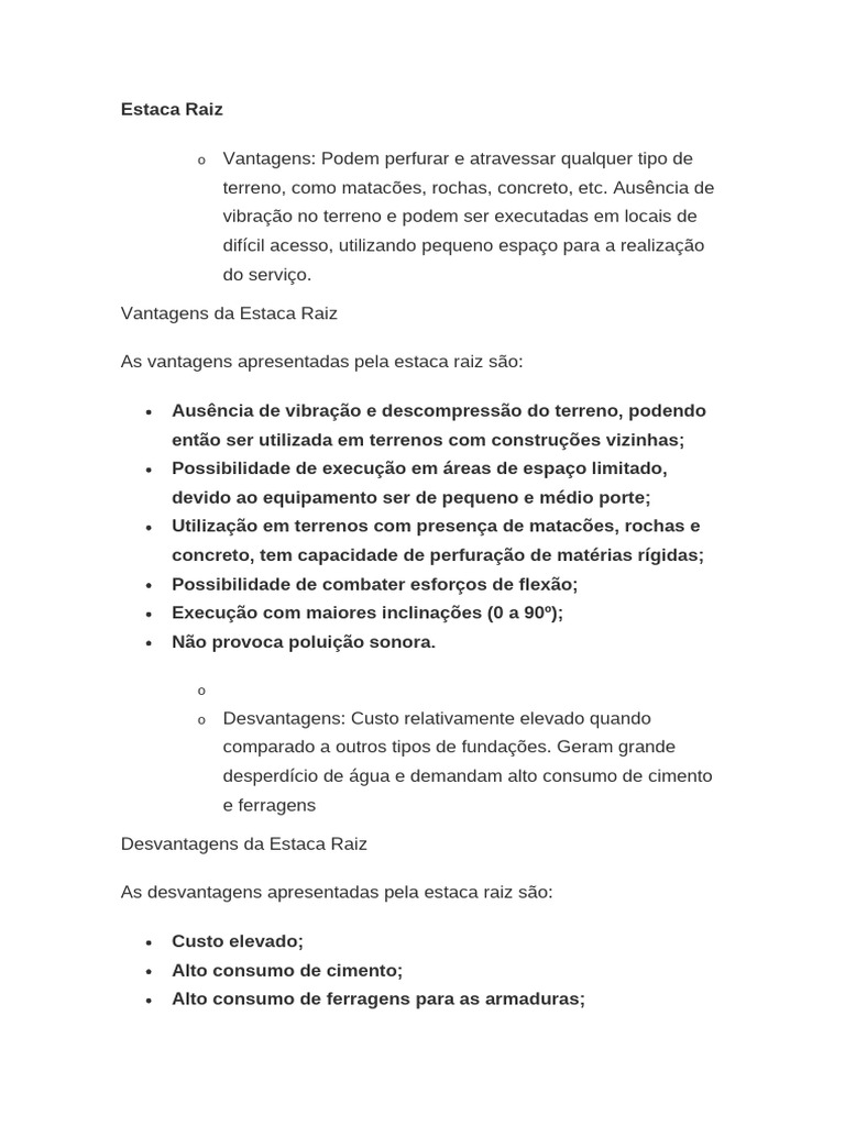 Estaca Raiz - CARACTERÍSTICAS | PDF