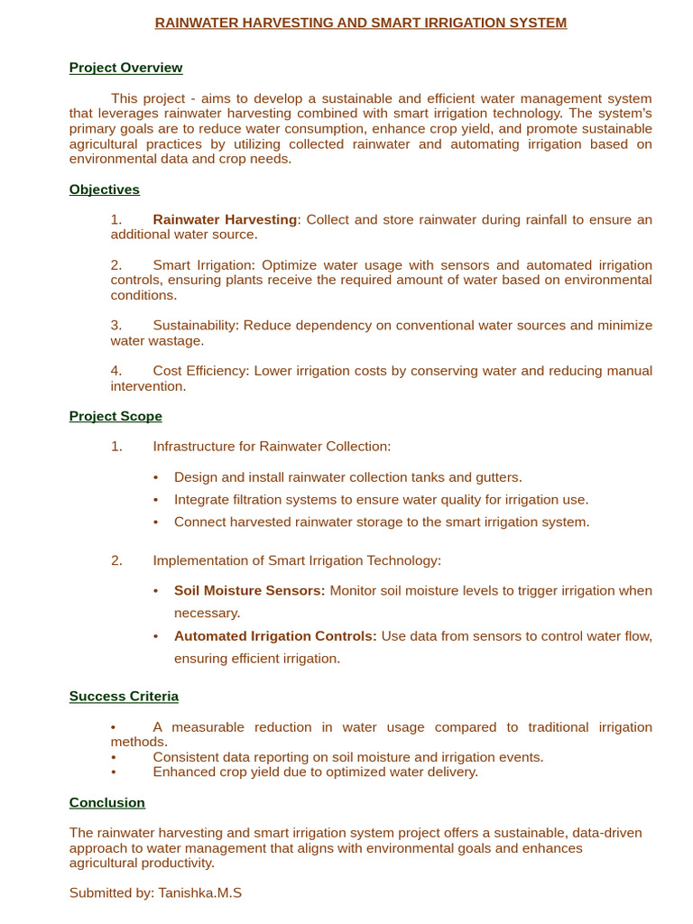 Rainwater Harvesting and Smart Irrigation System | PDF