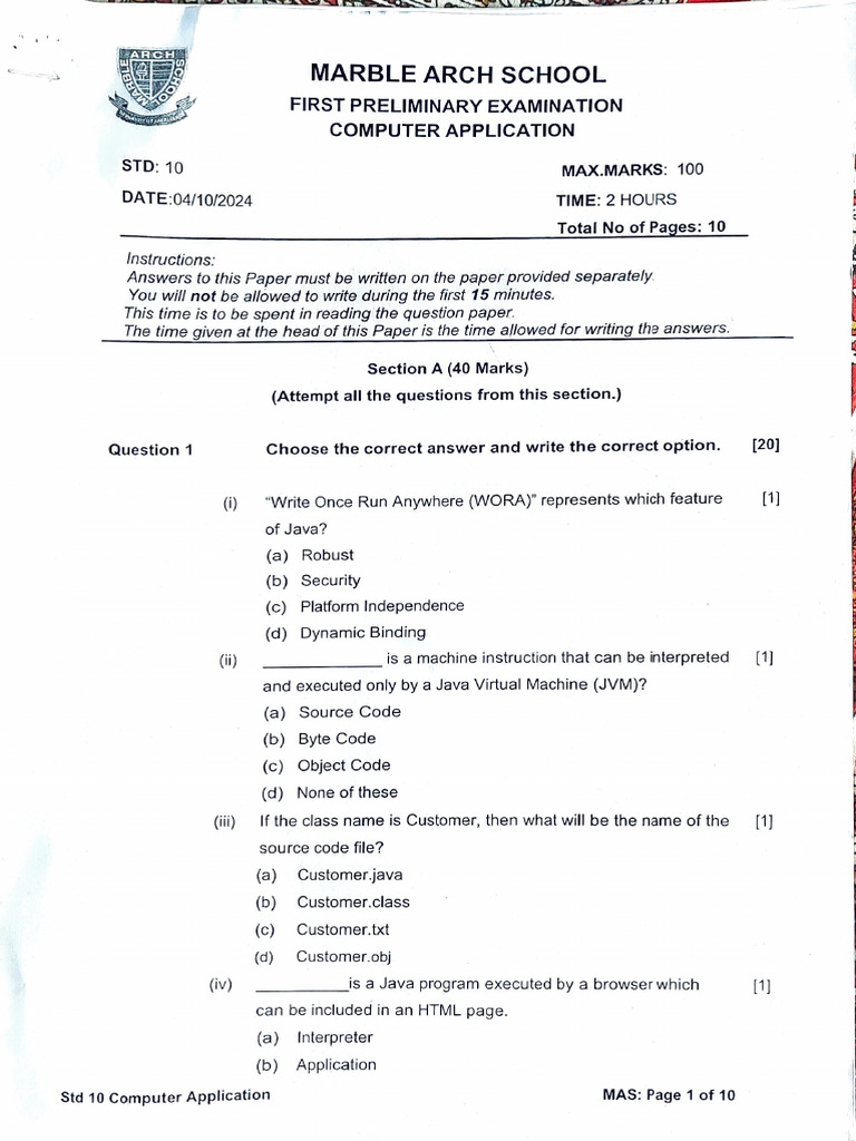 Marble Arch School 2nd Term Computers Paper | PDF | Java (Programming ...