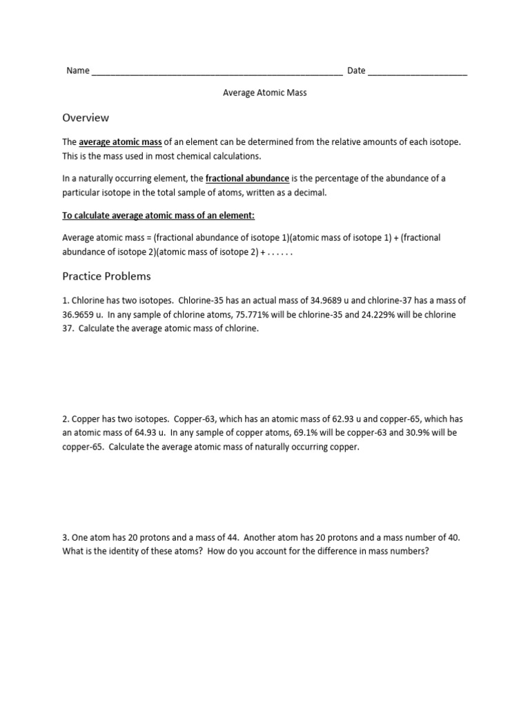 Average Atomic Mass Calculations | PDF | Isotope | Atoms