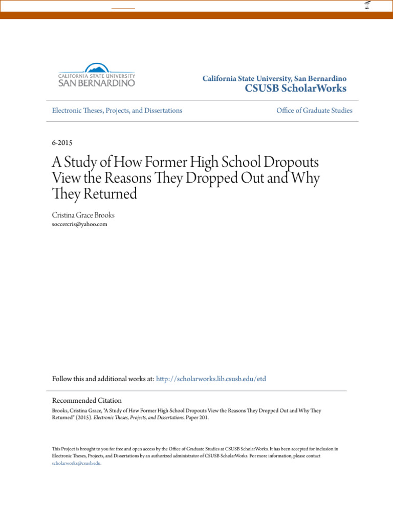 A Study of How Former High School Dropouts View The Reasons They ...